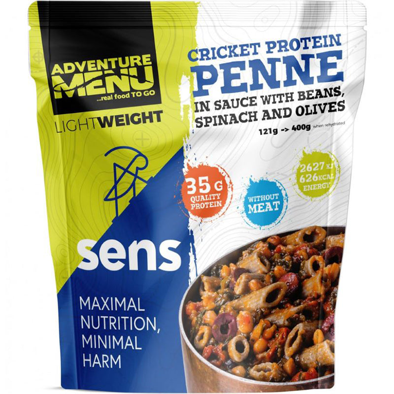Adventure Menu Cricket Protein Penne in Sauce with Beans, Spinach and